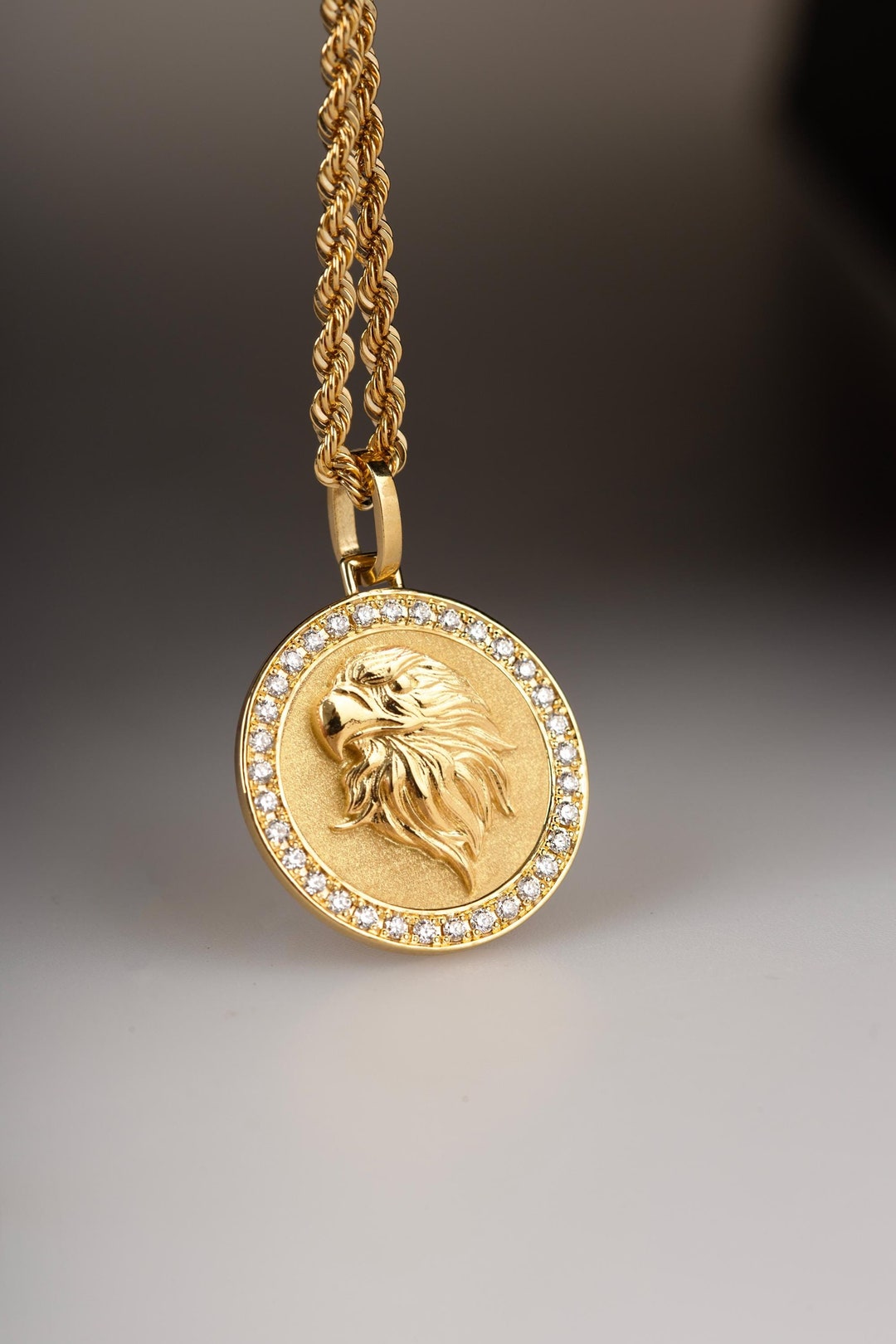 14K Gold Diamond Eagle Medallion Necklace: Bird Jewelry - Etsy