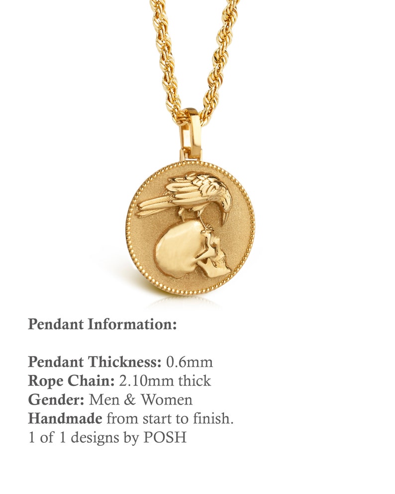 14K Gold Raven Skull Necklace, Memento Mori Necklace, Raven Bird ...