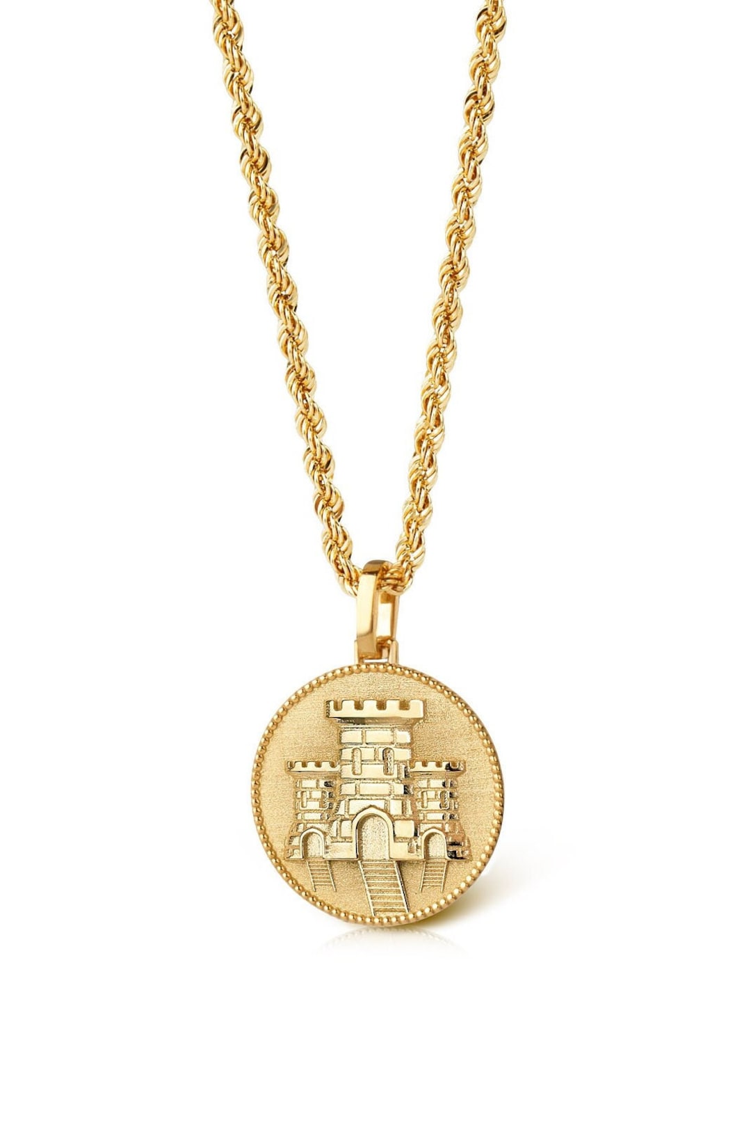 Gold Castle Necklace, 14K Gold Castle Pendant, Personalized Medieval ...