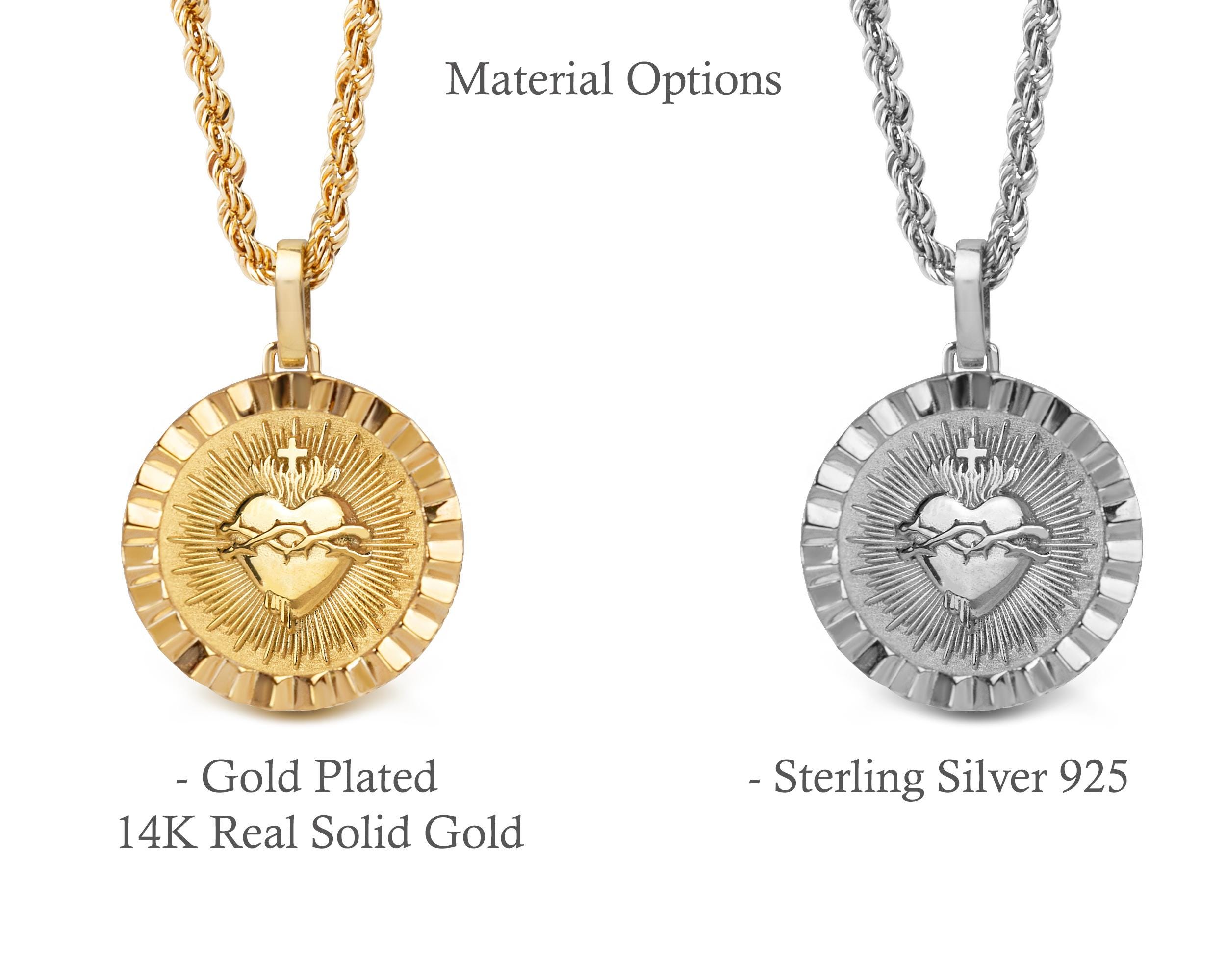 14K Solid Gold Sacred Heart Pendant Necklace: Religious Christian ...