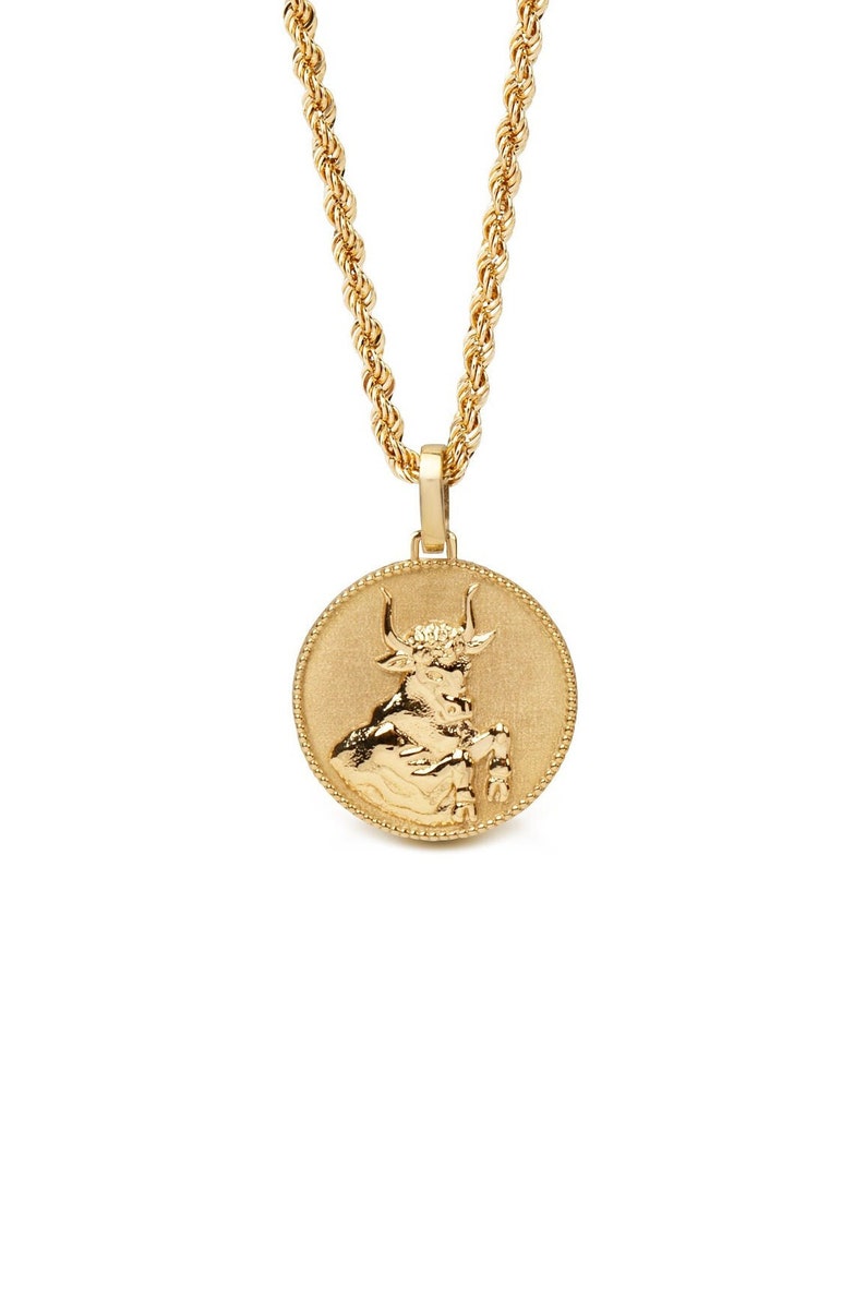 Taurus Necklace, 14K Gold Horoscope Sign Pendant, April May Zodiac Sign ...