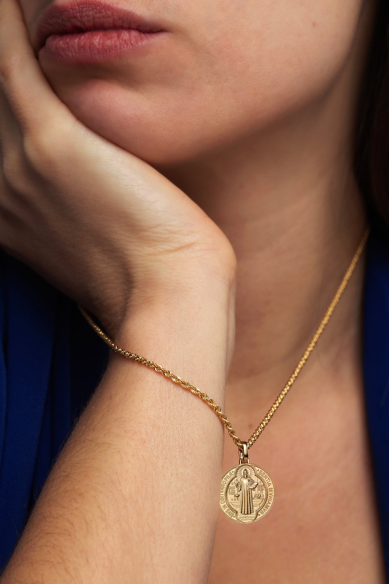 14K Gold St. Benedict Medallion Necklace, Protection Necklace ...