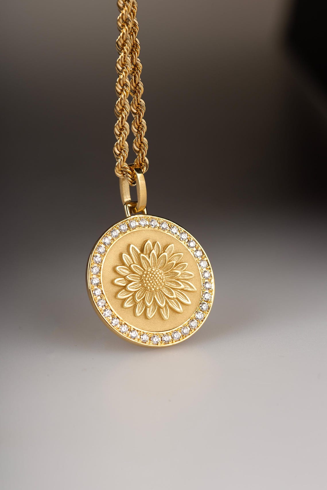 14K Gold Diamond Chrysanthemum Flower Pendant: Gold November Jewelry - Etsy