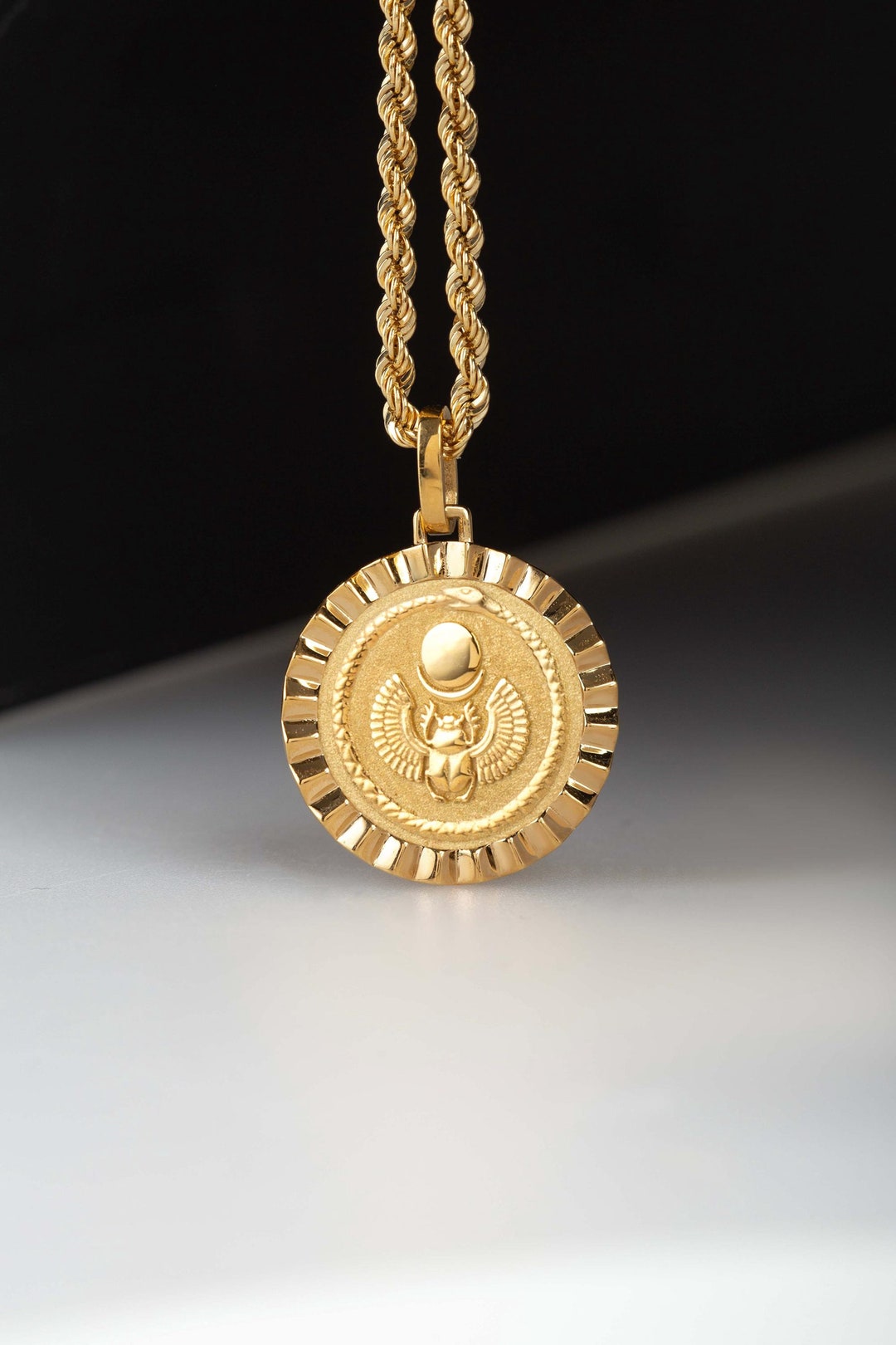 Egyptian Scarab Bug Pendant, 14K Solid Gold Egyptian Beetle Necklace ...