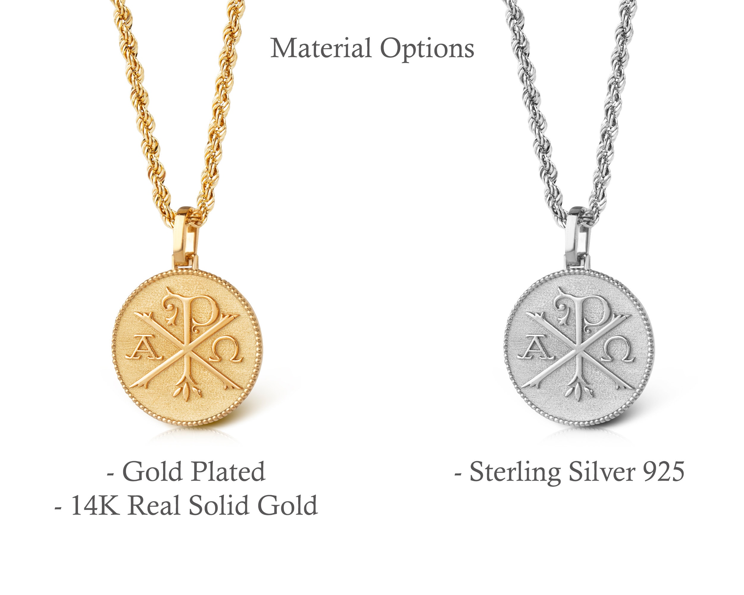 14K Solid Gold Chi Rho Cross Pendant, Greek Orthodox Necklace, Gold ...