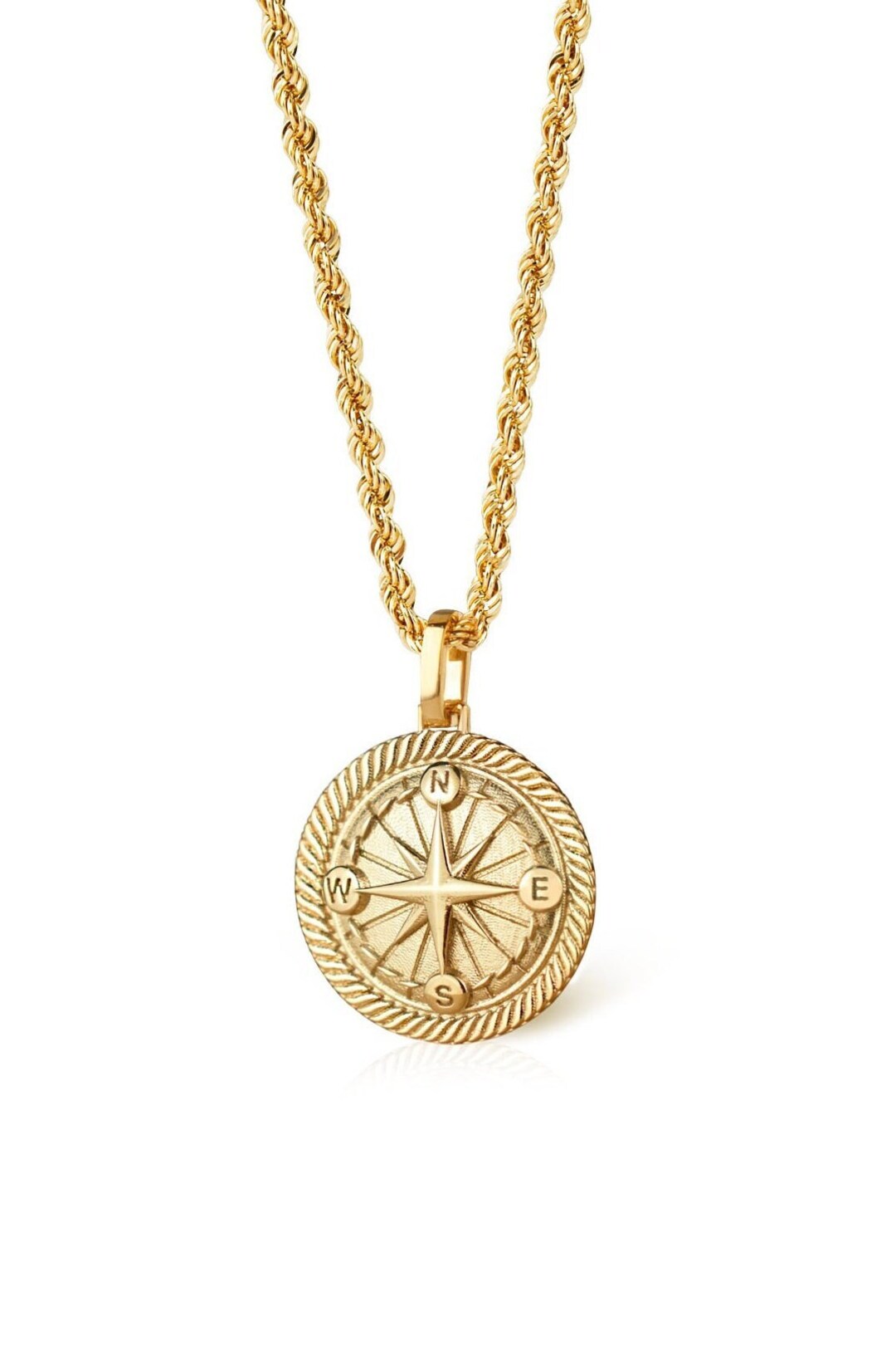 14K Solid Gold Compass Necklace: Nautical Medallion Jewelry - Etsy