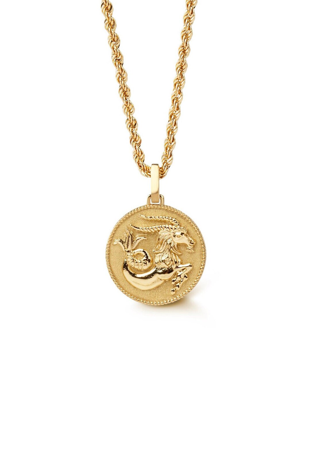 14K Solid Gold Capricorn Pendant, Zodiac Sign Medallion, Capricorn ...