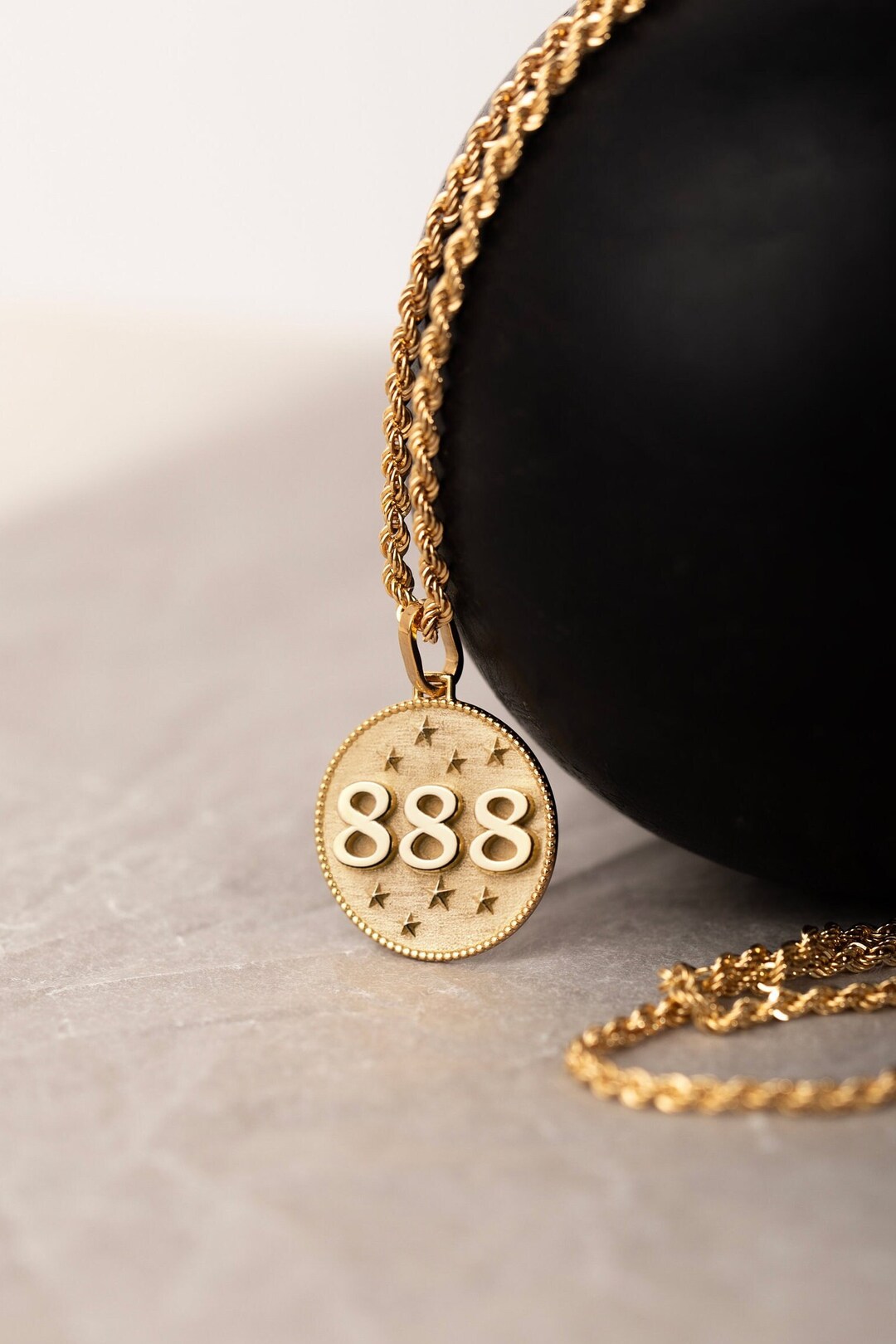 14K Solid Gold Angel Number Pendant, 888 Number Necklace, Spiritual ...