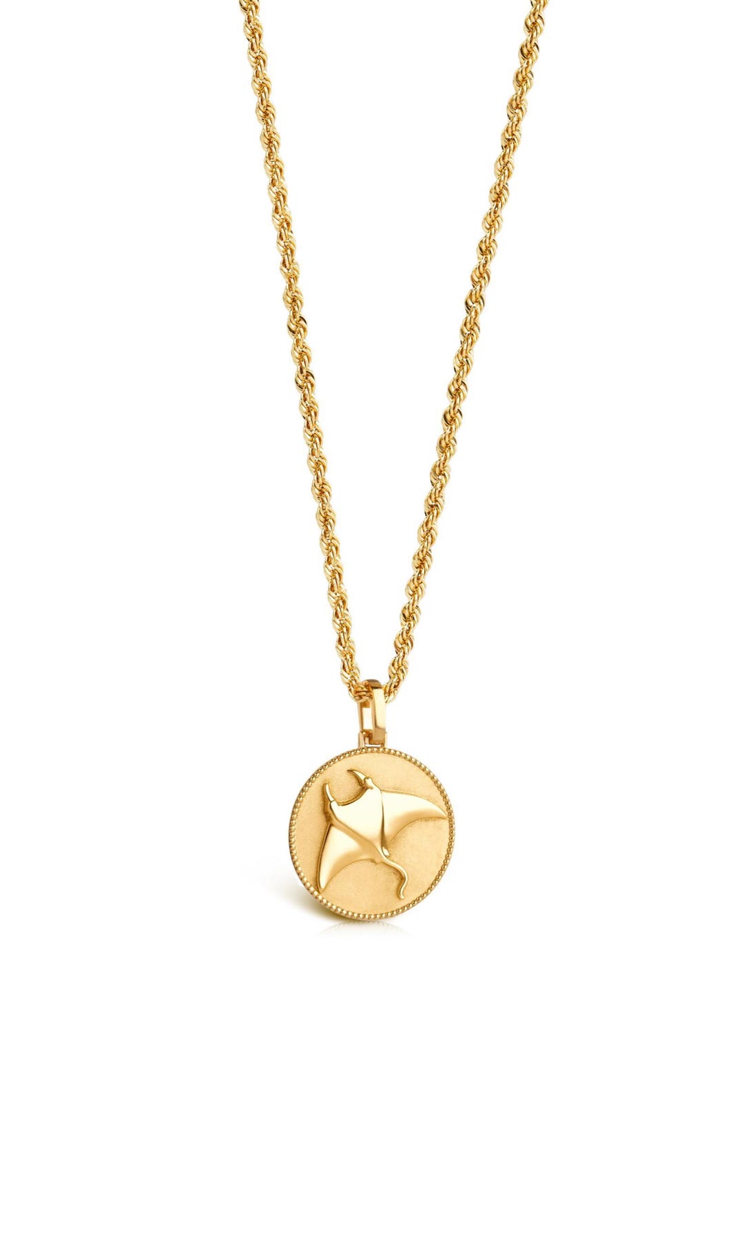 14K Solid Gold Manta Ray Necklace: Gold Sea Animal Pendant, Ocean Coin ...