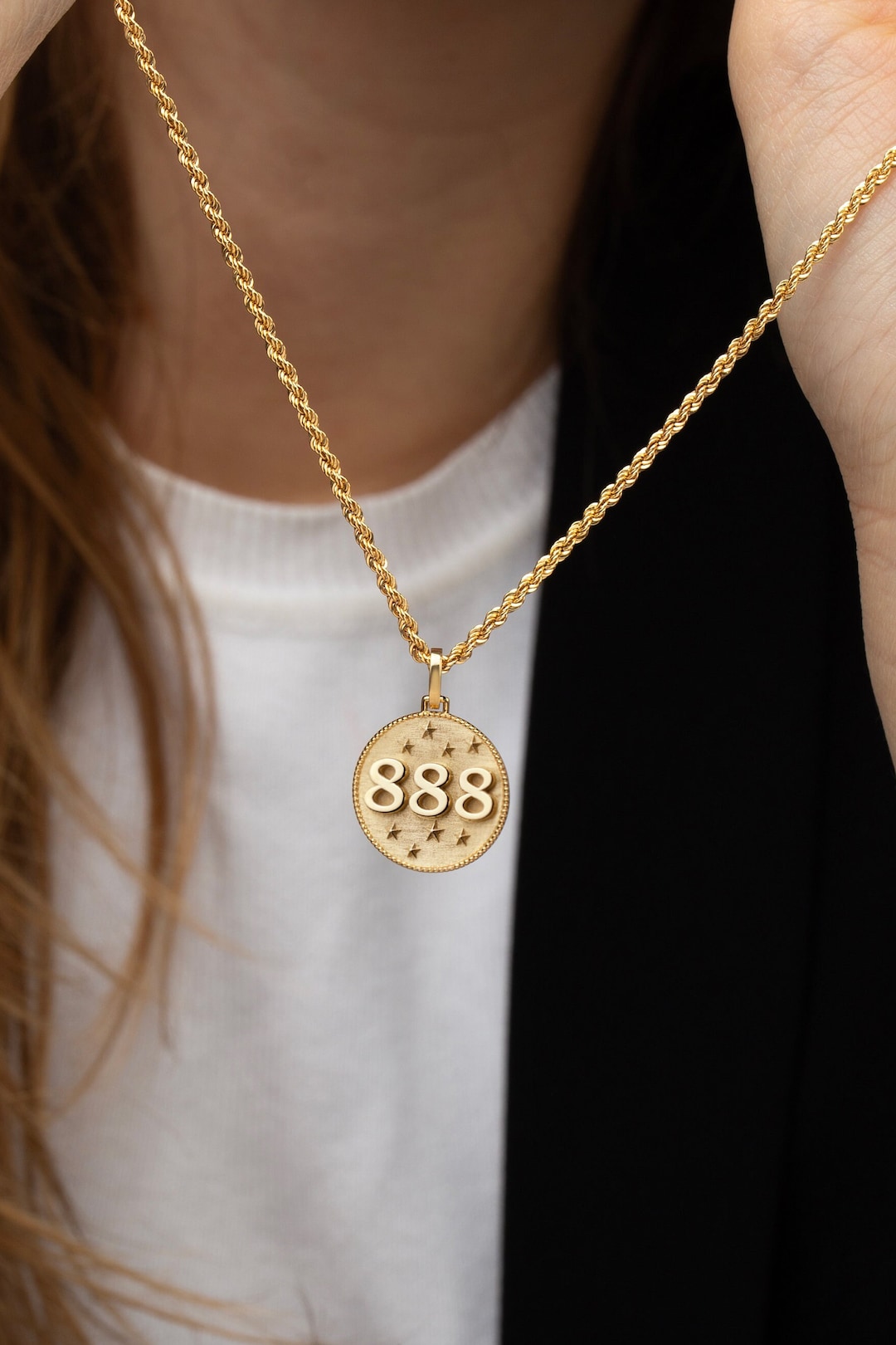 14K Solid Gold Angel Number Pendant, 888 Number Necklace, Spiritual ...