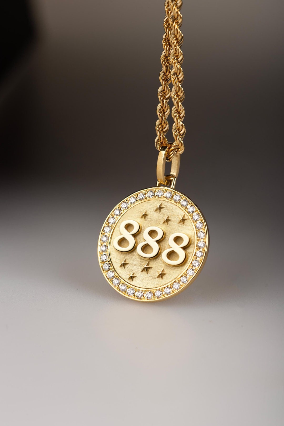 14K Gold Diamond Angel Number 888 Medallion Necklace - Etsy