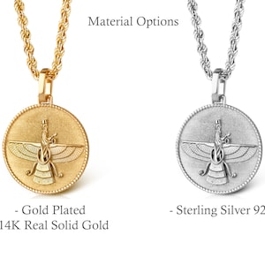 14K Gold Farvahar Necklace, Foruhar Pendant, Ahura Mazda Jewelry ...