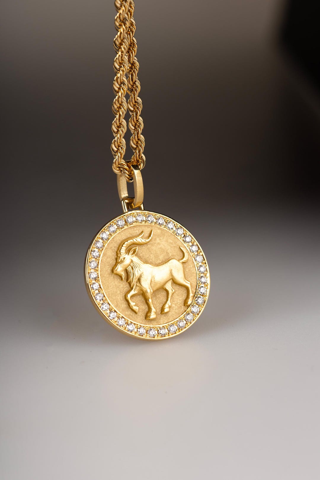 14K Gold Diamond Wild Goat Pendant Necklace, Animal Jewelry - Etsy
