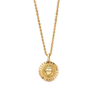 14K Solid Gold Sacred Heart Pendant Necklace: Religious Christian ...