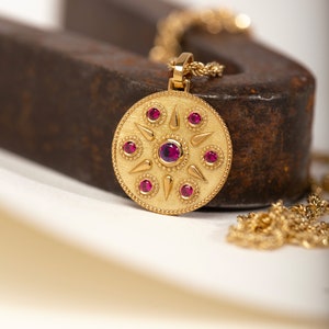 14K Gold Ruby Italian Pendant, Roman Style Necklace, Byzantine Jewelry ...