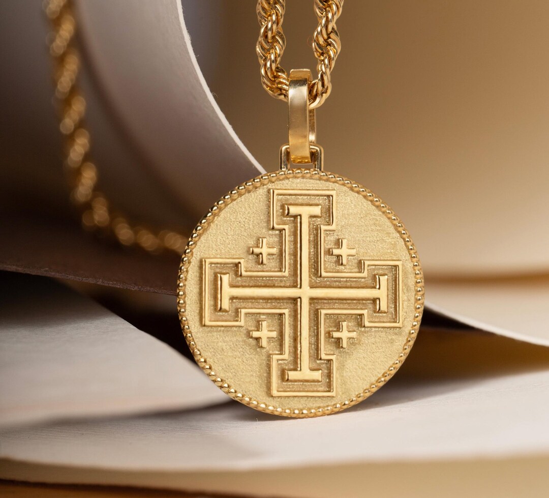 14K Gold Jerusalem Cross Necklace, Protection Necklace, Gold Necklace ...