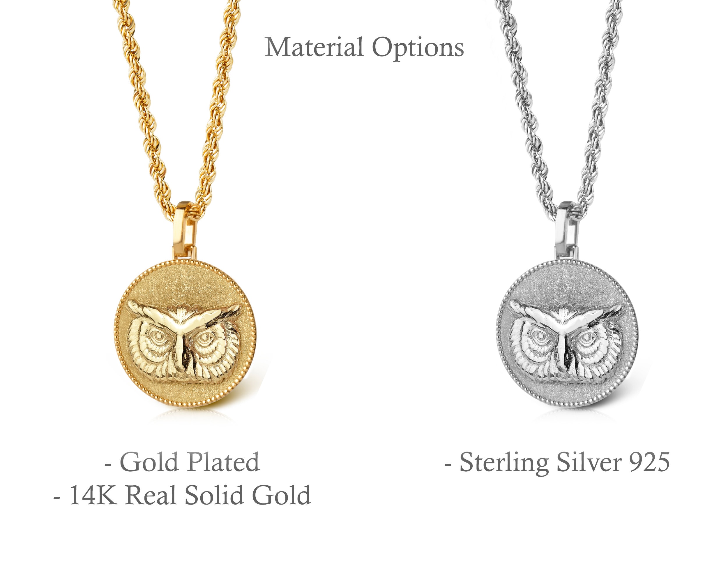 Gold Owl Necklace, 14K Solid Gold Owl Pendant, Personalized Owl Jewelry ...