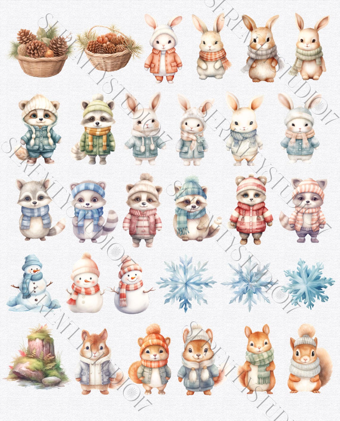 Winter Woodland Watercolor Clip Arts | Watercolor Forest Animal, Snowy ...