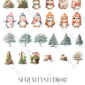 Winter Woodland Watercolor Clip Arts | Watercolor Forest Animal, Snowy ...