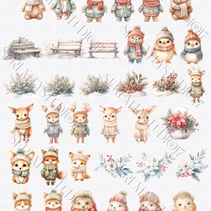 Winter Woodland Watercolor Clip Arts | Watercolor Forest Animal, Snowy ...