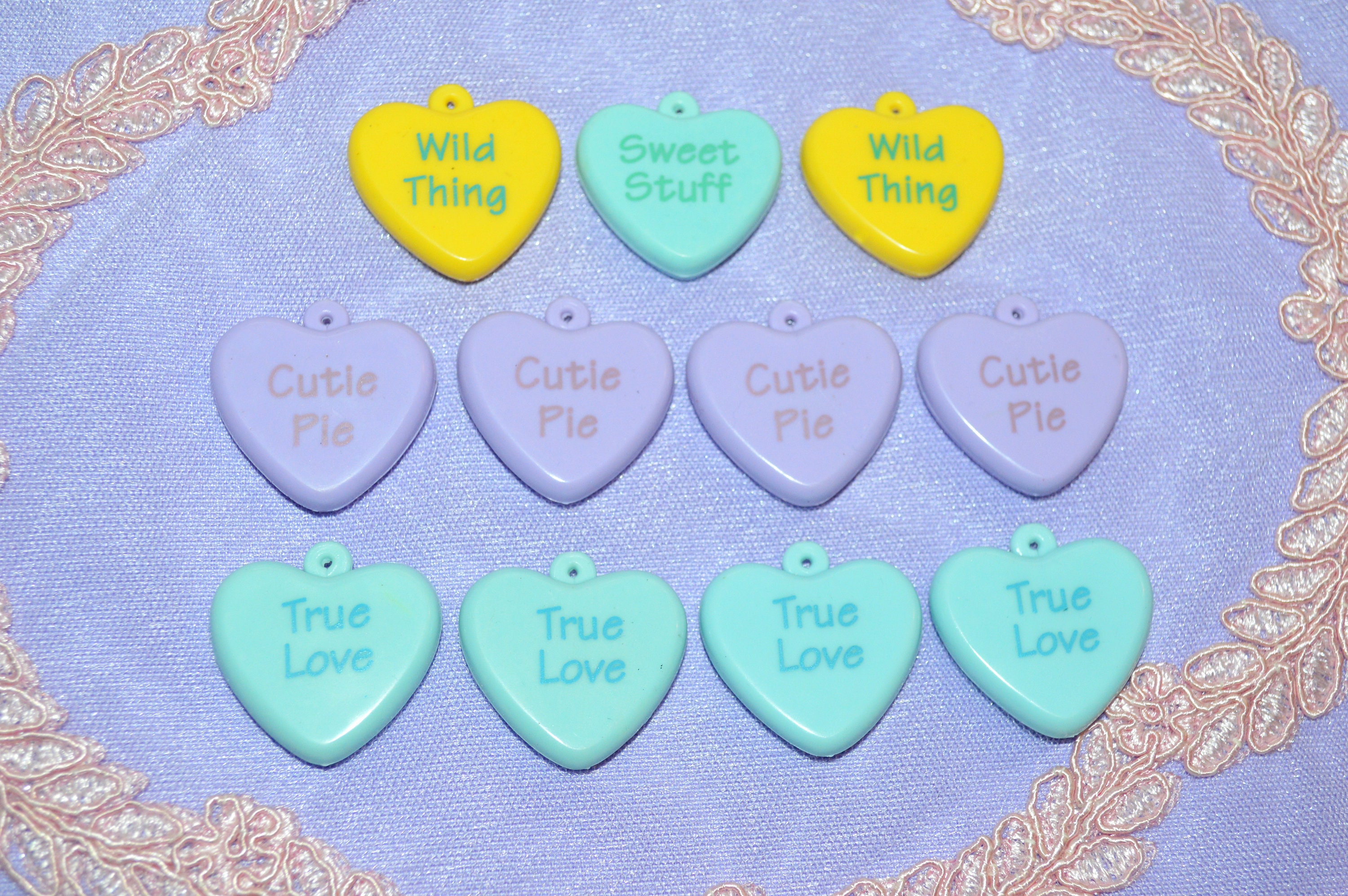 1980's Heart Lot, 11 Vintage Candy Heart Necklace Pendants / Kitschy ...