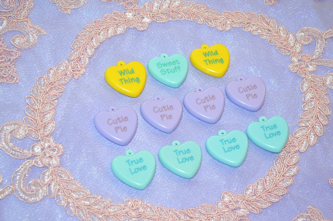 1980's Heart Lot, 11 Vintage Candy Heart Necklace Pendants / Kitschy ...