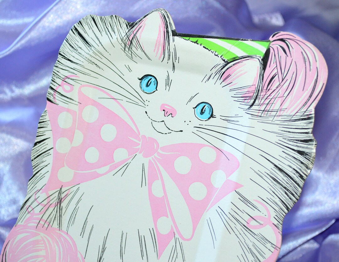 1970's Kitten Plates, Pink and White Kitty Cat Dessert Plates, Kitschy ...
