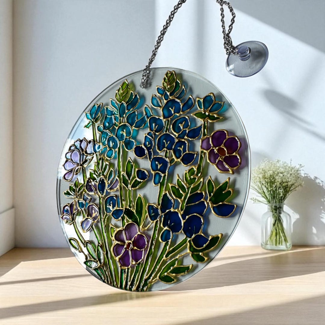 Bluebonnet Suncatcher - Texas State Flower Window Hanging - Stained ...