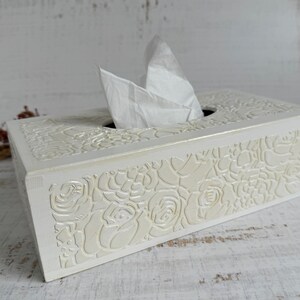 Elegant Hand Painted White Rose Tissue Box Rectangular Design With ...