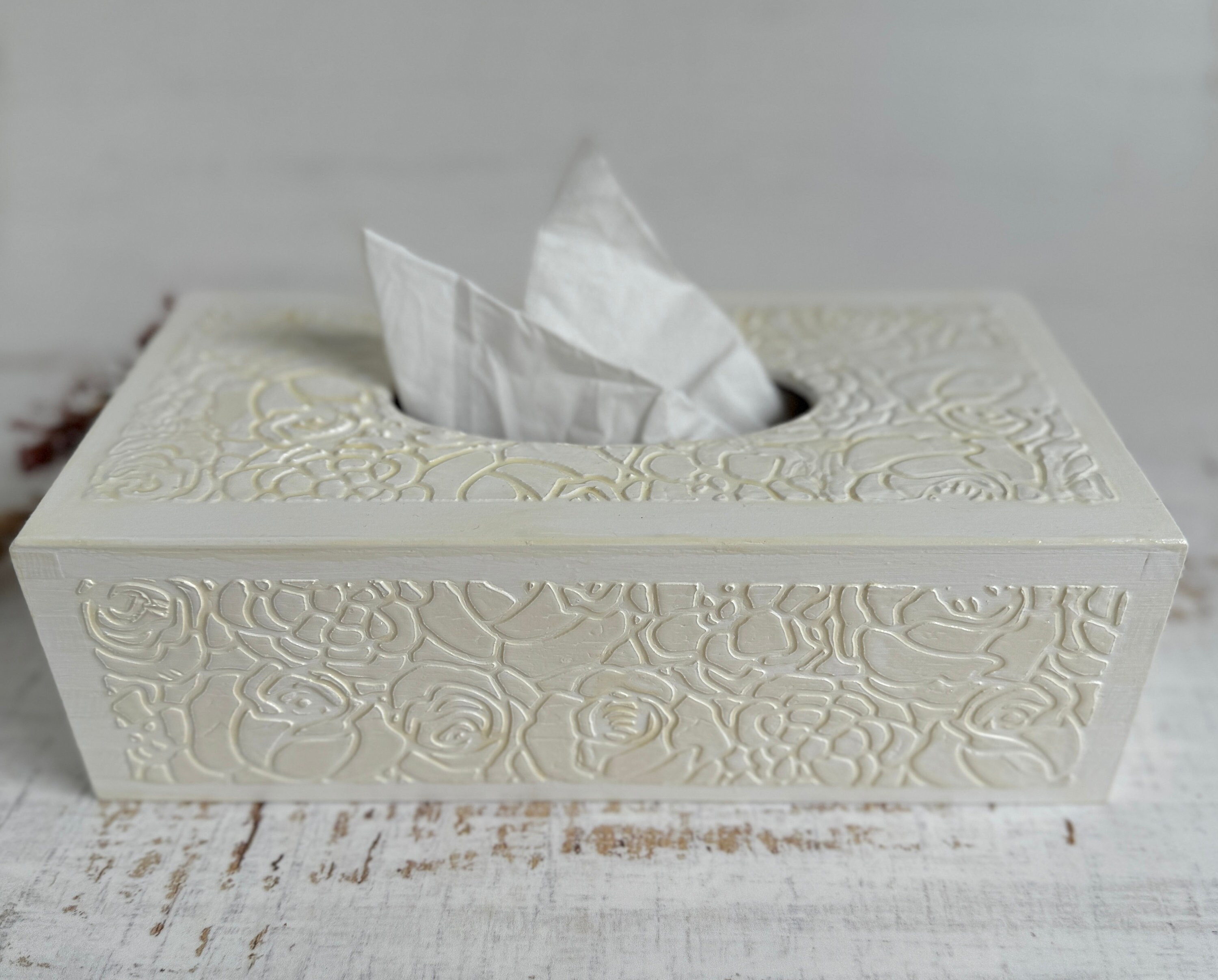 Elegant Hand Painted White Rose Tissue Box Rectangular Design With ...
