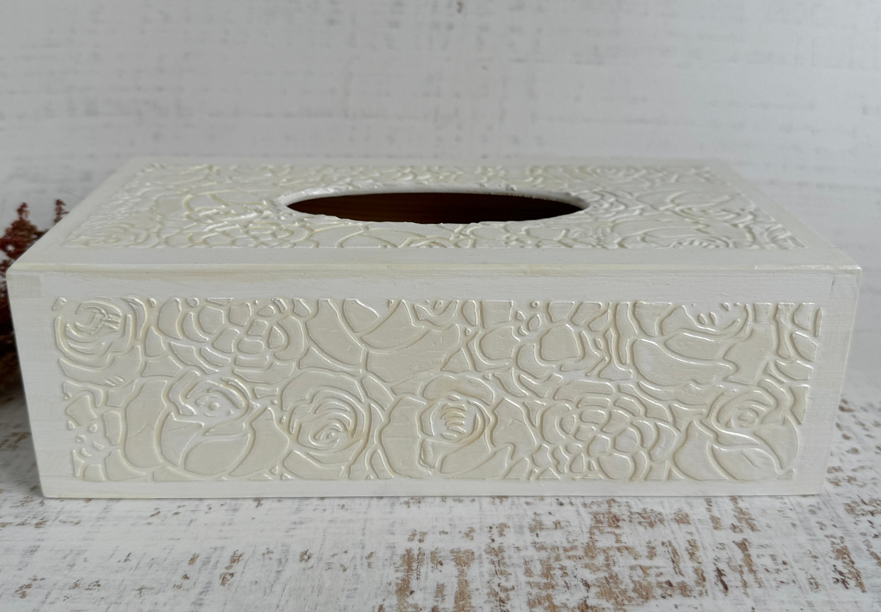 Elegant Hand Painted White Rose Tissue Box Rectangular Design With ...