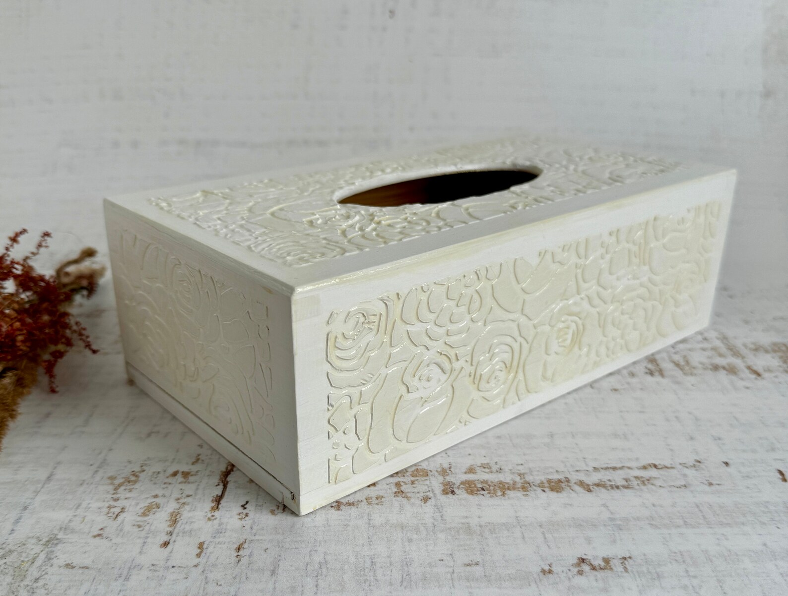 Elegant Hand Painted White Rose Tissue Box Rectangular Design With ...