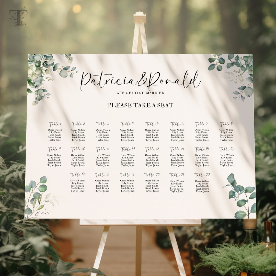 Landscape Seating Chart Canva Template, Opulent Wedding Hall Seating ...