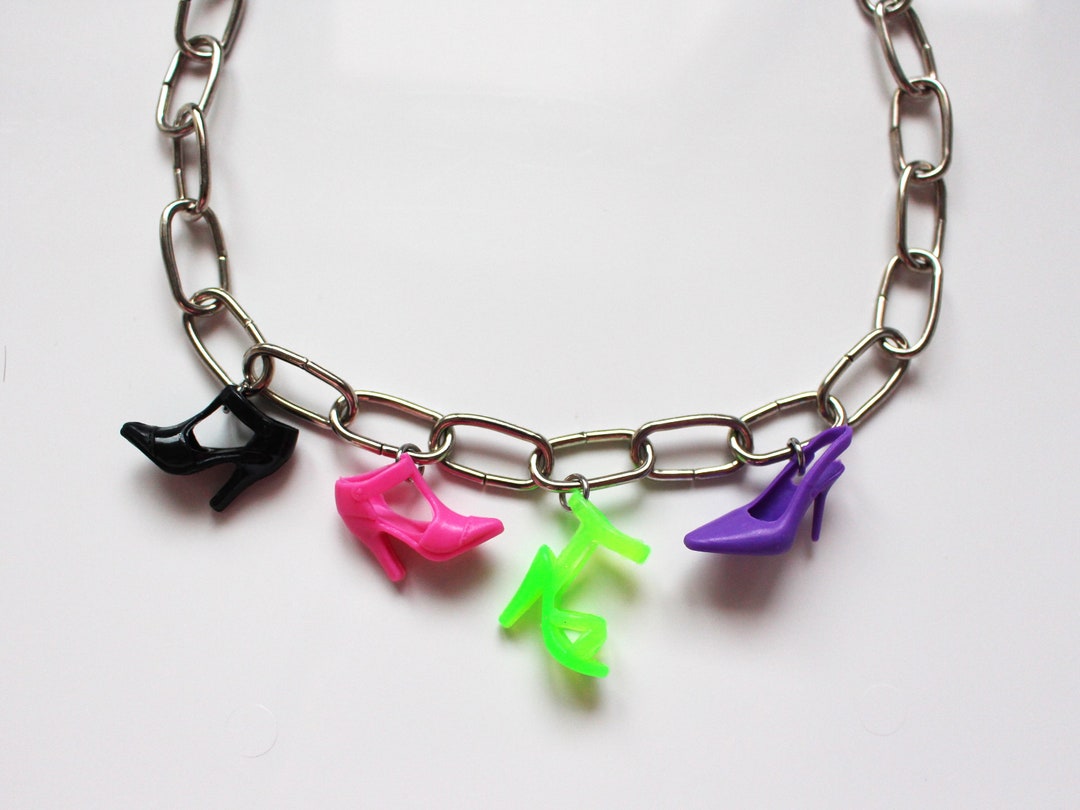 Barbie Necklace Silver Brutal Techno Jewelry Pink Neon Black Emo Rave ...