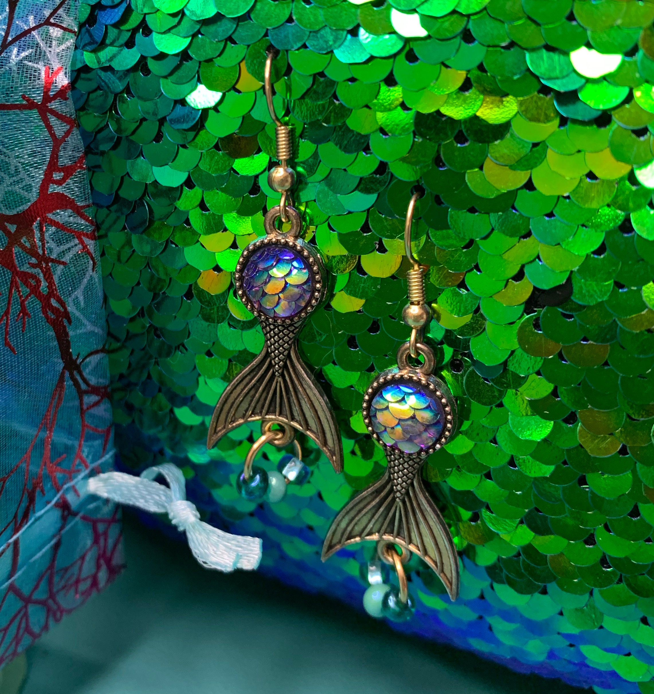 Mermaid Tail Earrings, Mermaid Skin, Gifts for Her, Czech Glass ...