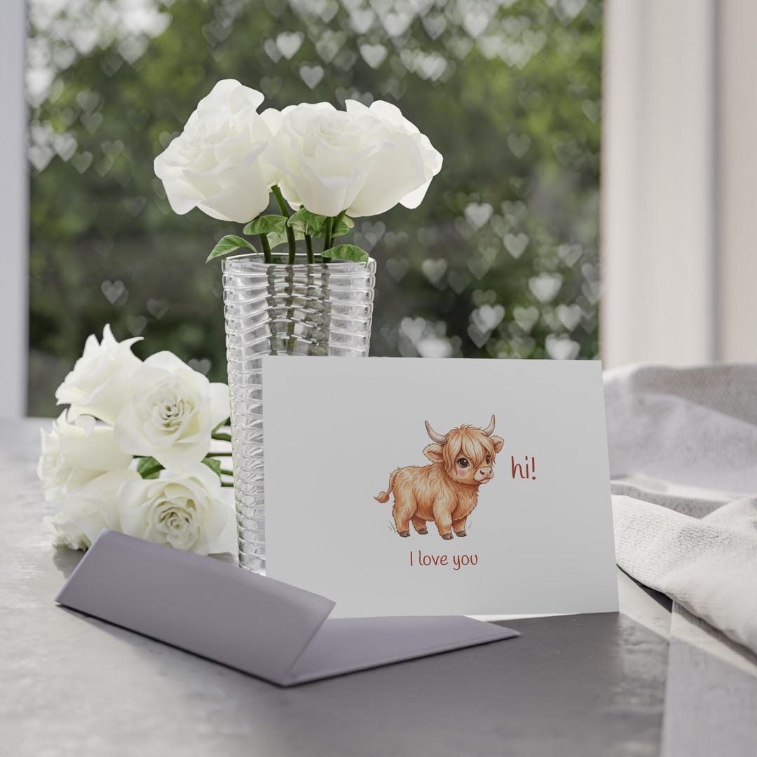 Cute Highland Cow Illustration Cards | Valentine for Her I Love You ...