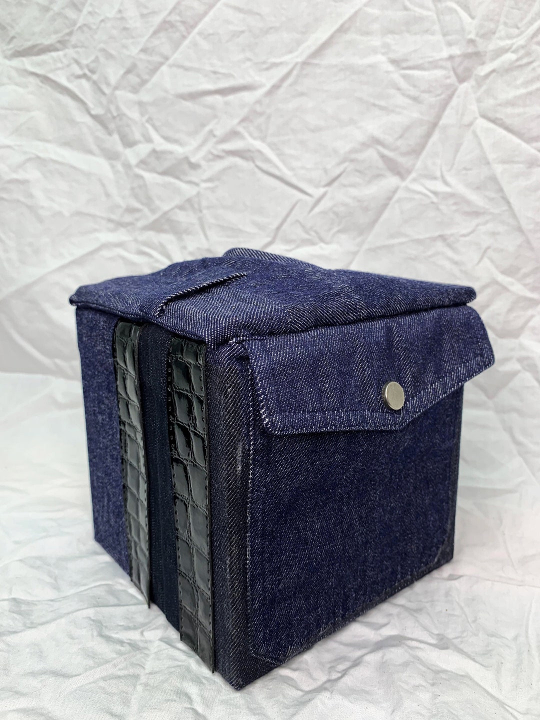 Jeans + Leather Tissue Box Holder - With Pocket! - Etsy