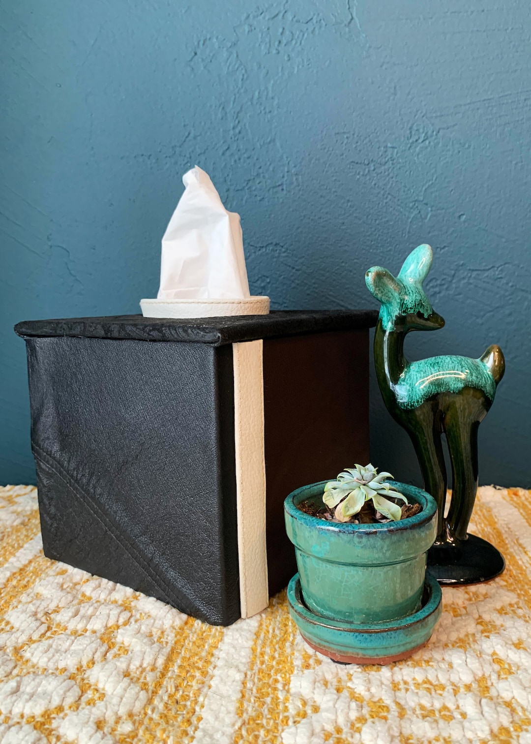 Leather + Suede Tissue Box Cover - Etsy