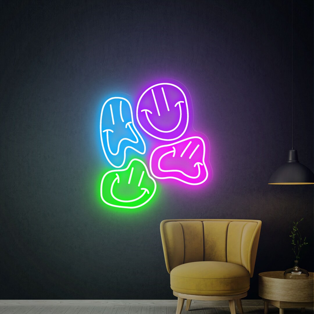 Distorted Smile Face Neon Led Sign, Custom Multi Colors, Home Decor ...