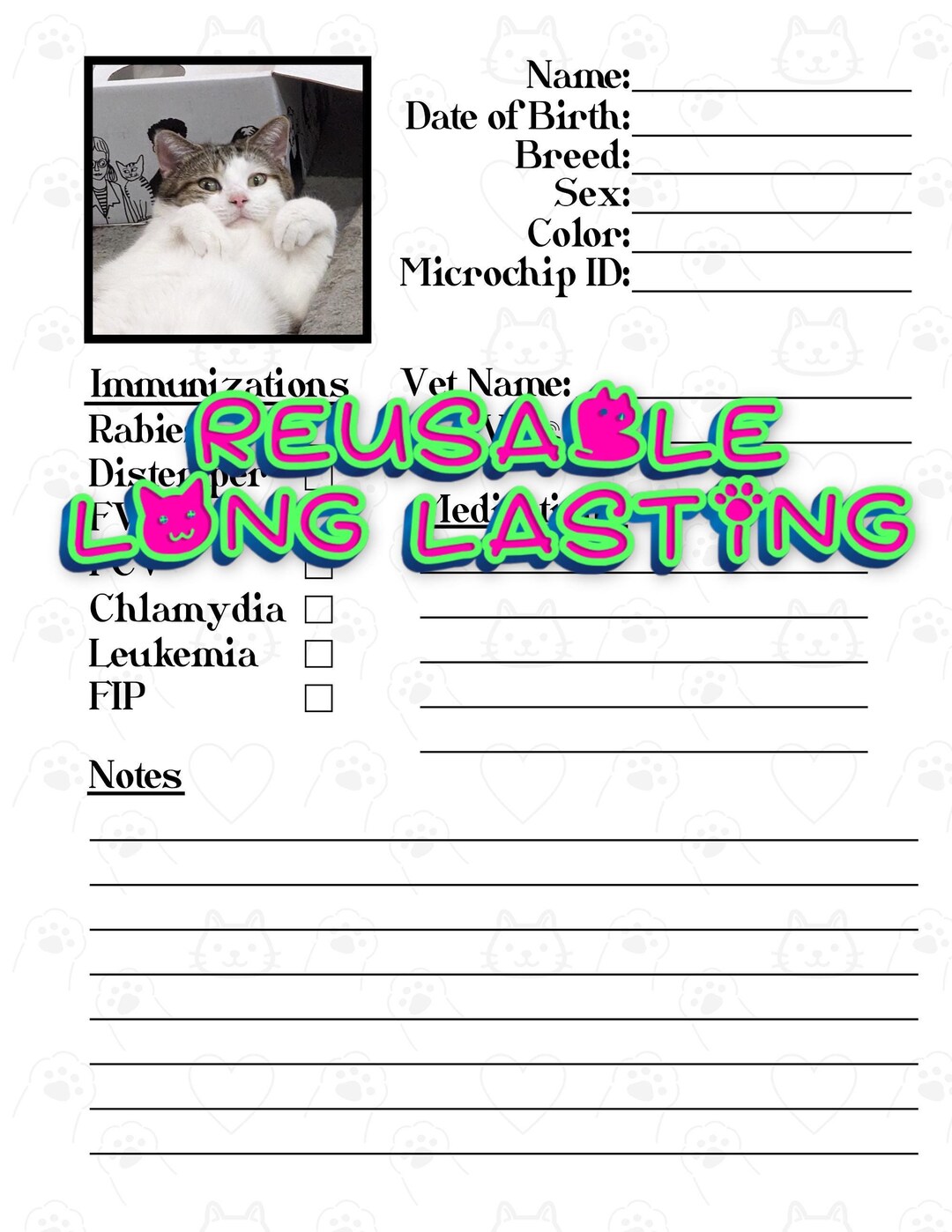 Reusable Pet Foster Information Sheet | Waterproof Synthetic Paper ...