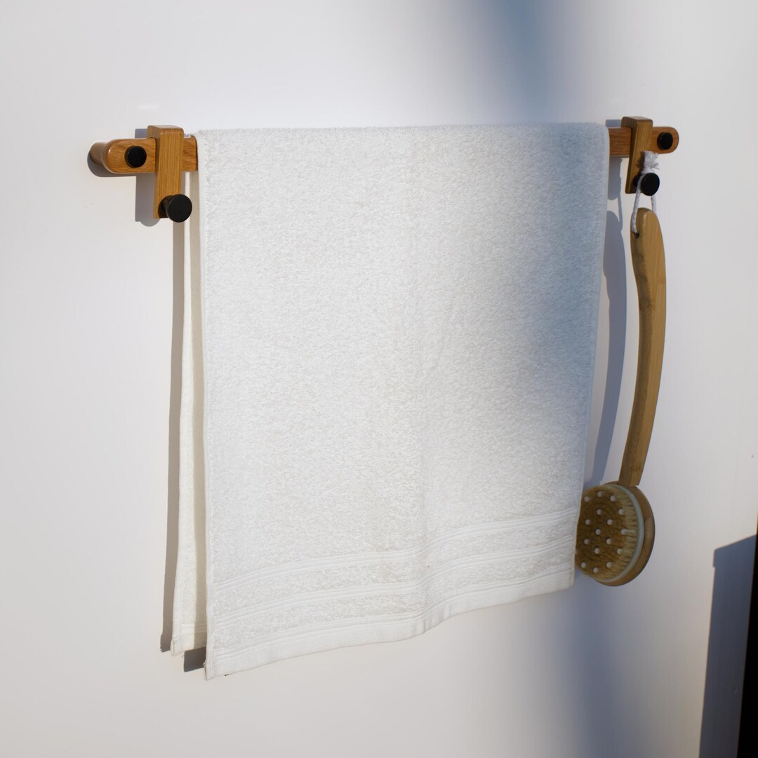 Large Minimalist Solid Oak Towel Rack for Bathroom Towels, Long Towel ...
