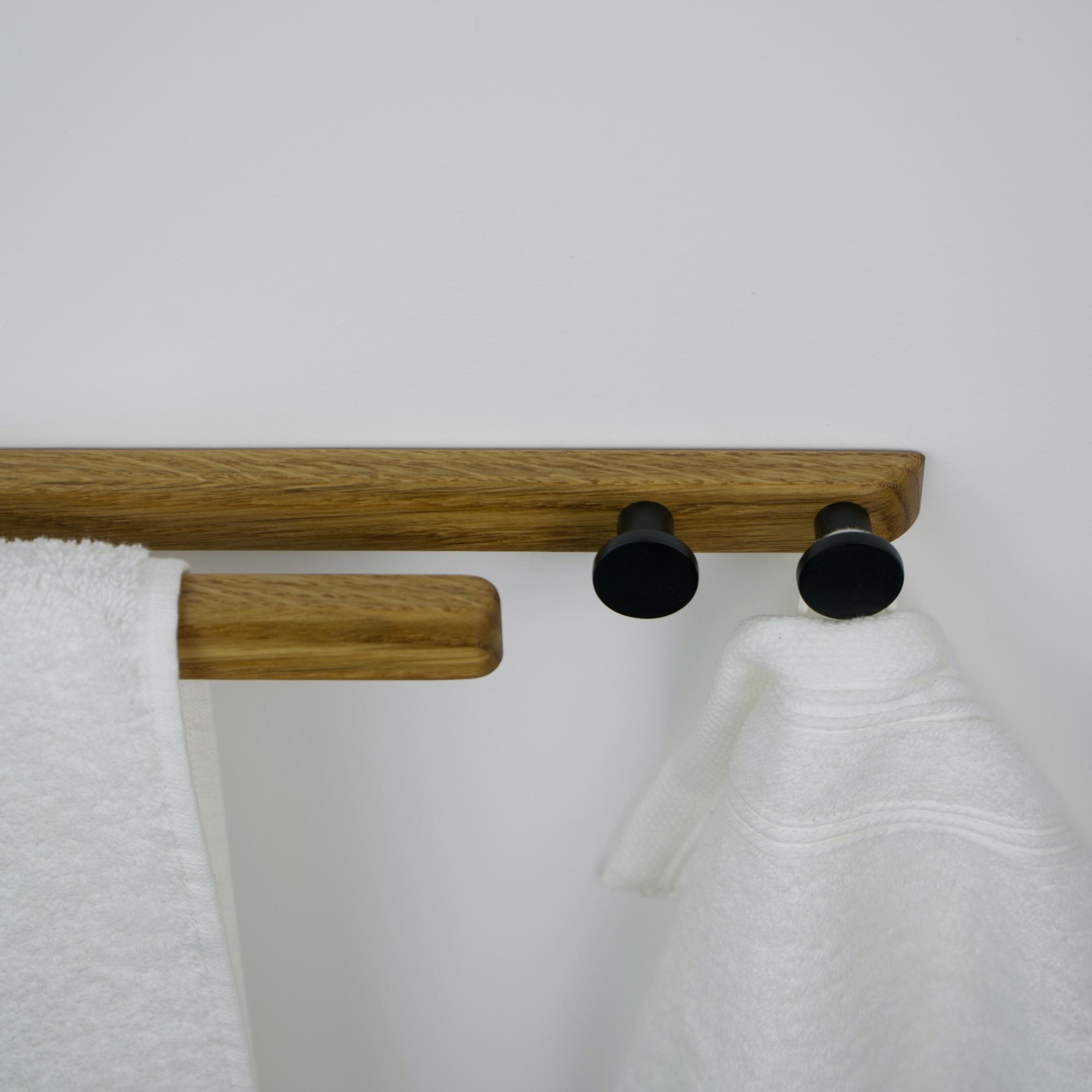 Functional Oak Towel Rack With Black Knobs: Wall-mounted Bathroom ...