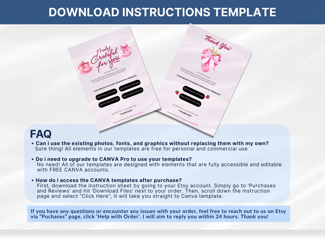 Digital Product Instructions Template, Thank You Note for Digital ...