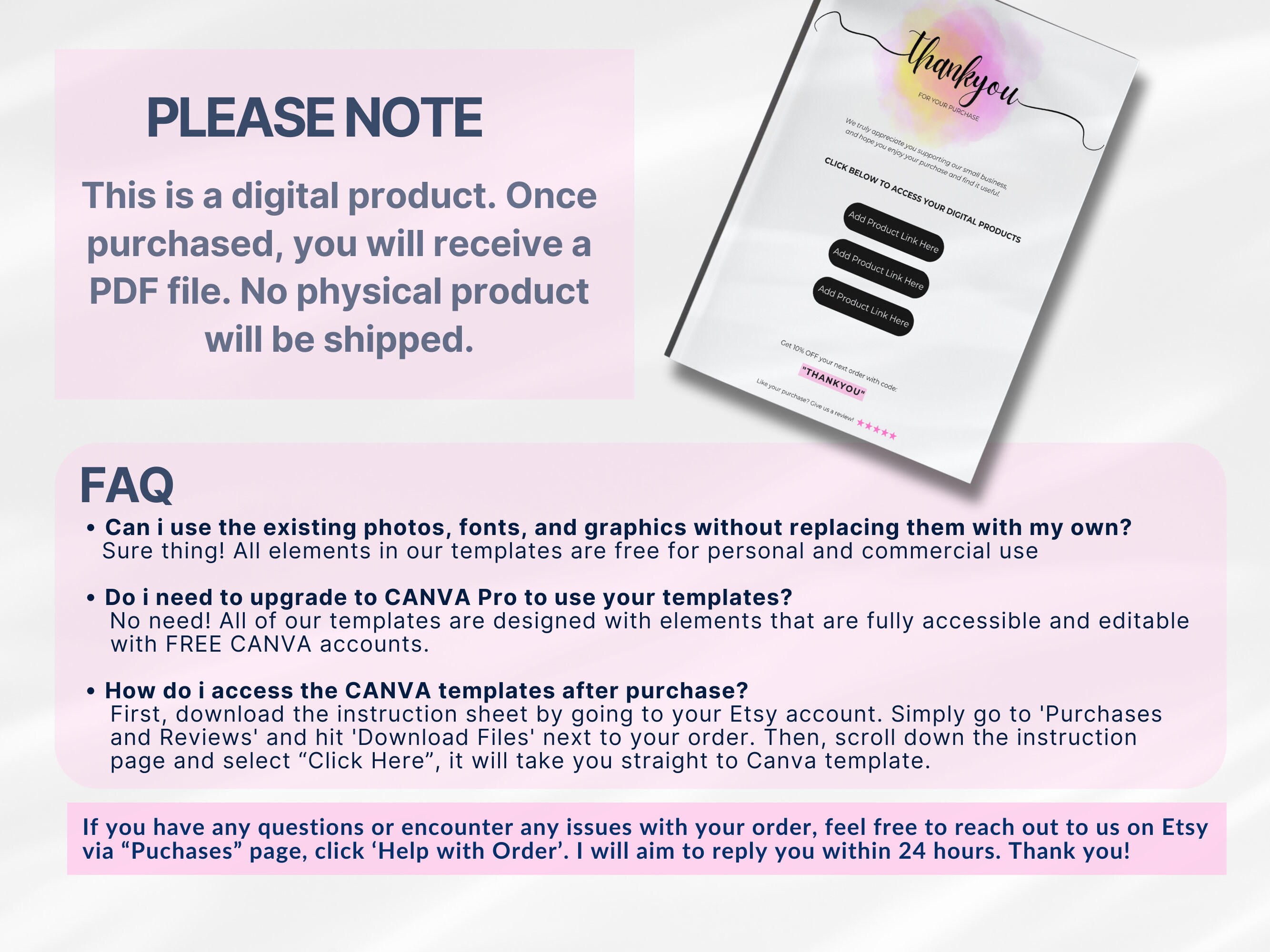 Etsy Digital Product Instructions Template, Thank You Note for Digital ...