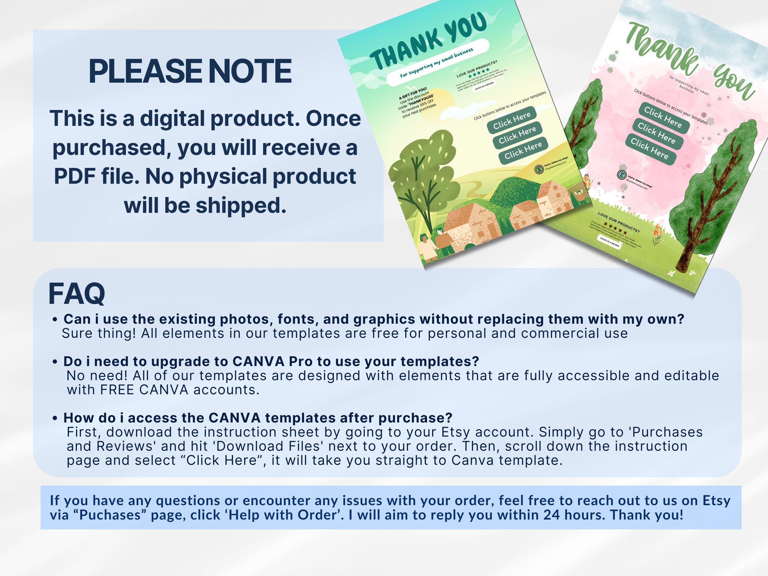 Etsy Digital Product Instructions Template, Thank You Note for Digital ...