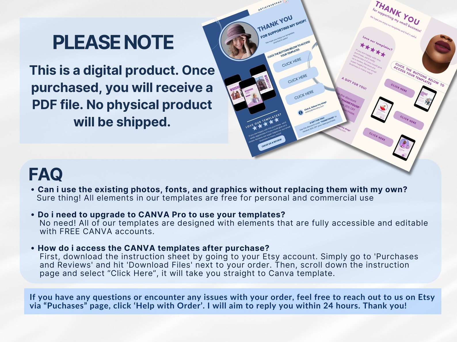 Etsy Digital Product Instructions Template, Thank You Note for Digital ...