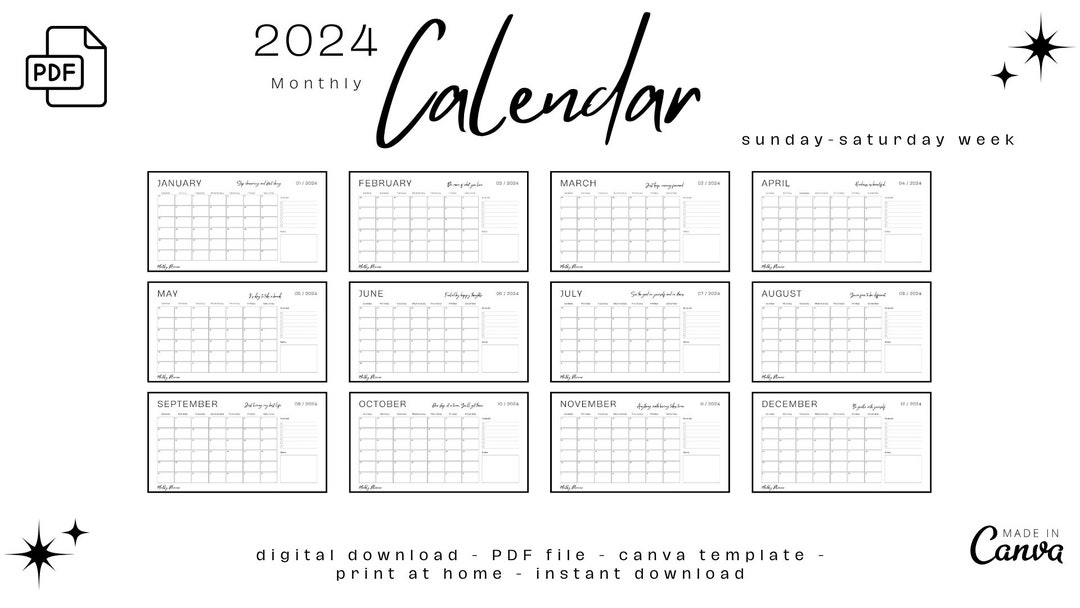 2024 Printable Minimalist Inspirational Calendar - Etsy