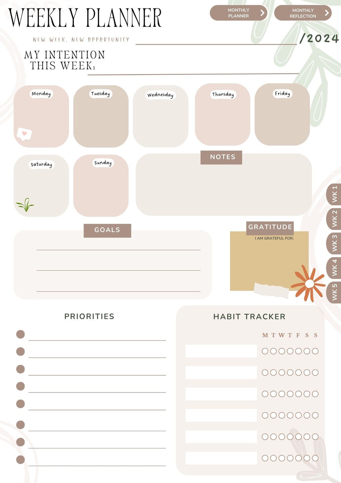 Monthly Weekly Daily Digital Planner to Do Lists, Goals, Intentions ...