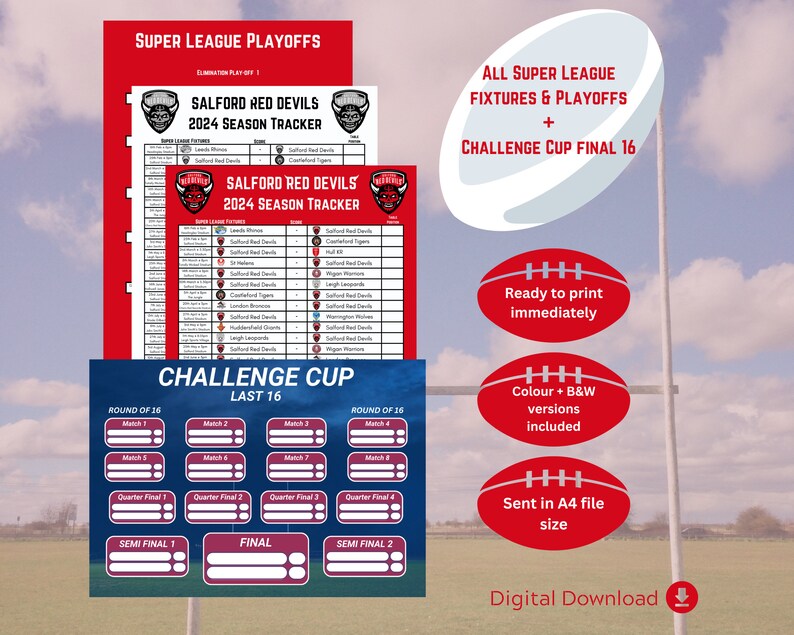 Salford Red Devils Tracker Rugby League Fixture List 2024 Super League ...