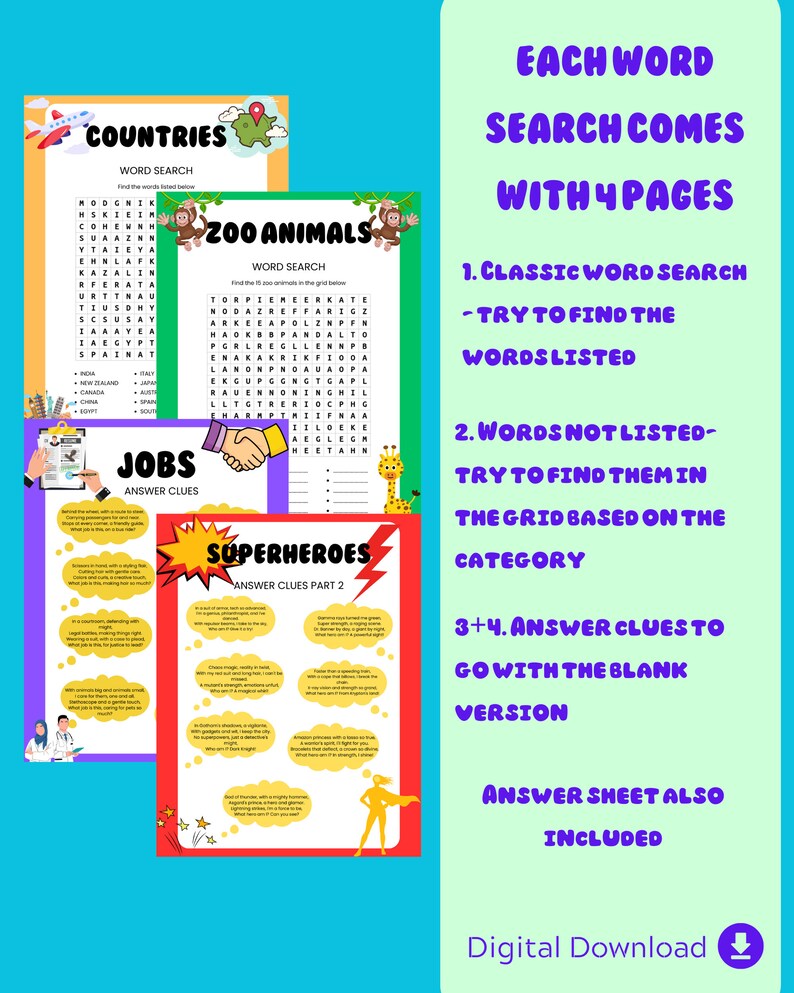 8 Printable Word Searches for Kids Children's Wordsearch Puzzles for ...